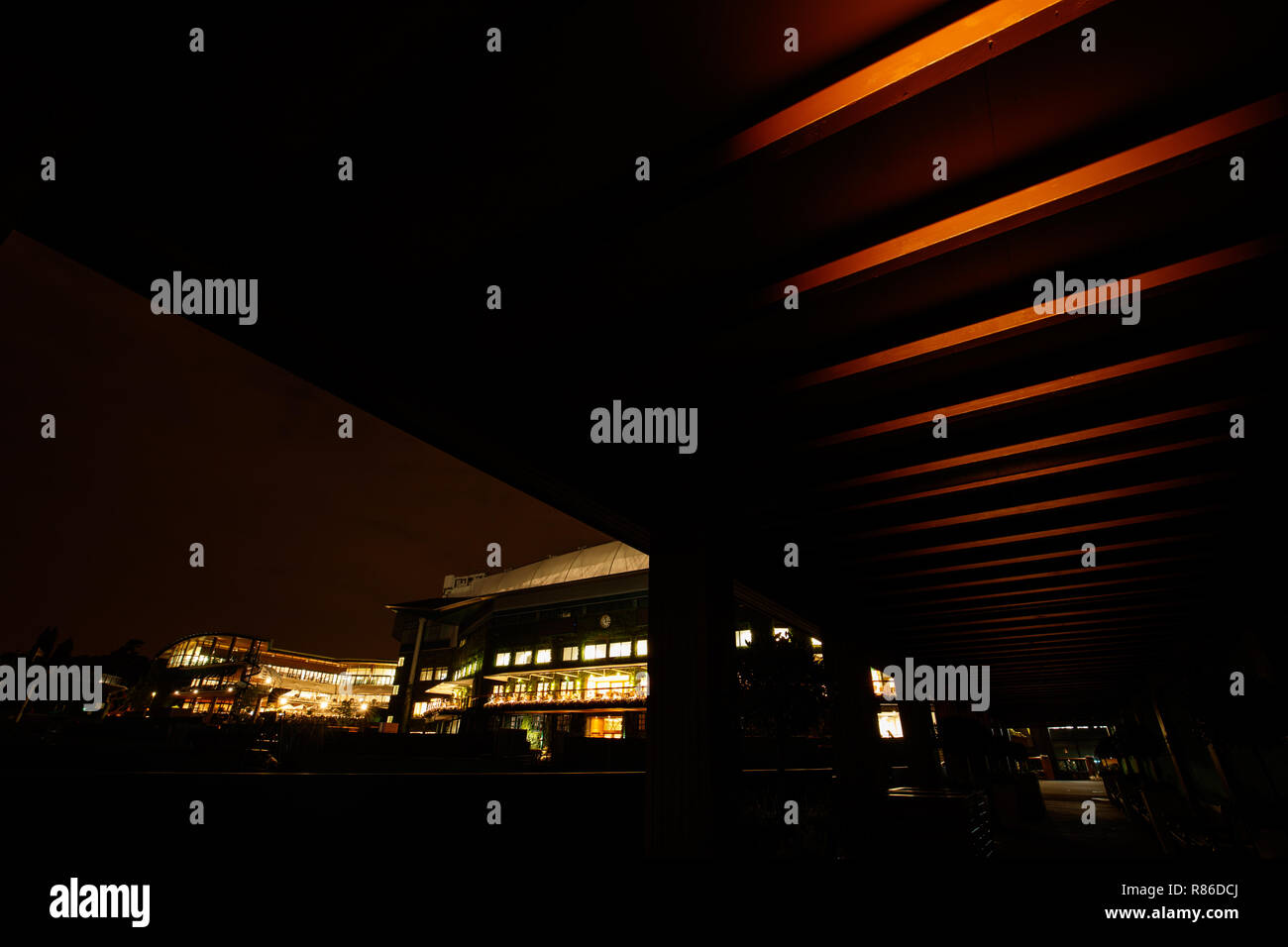 General view exterior shots of Centre Court at night during the ...