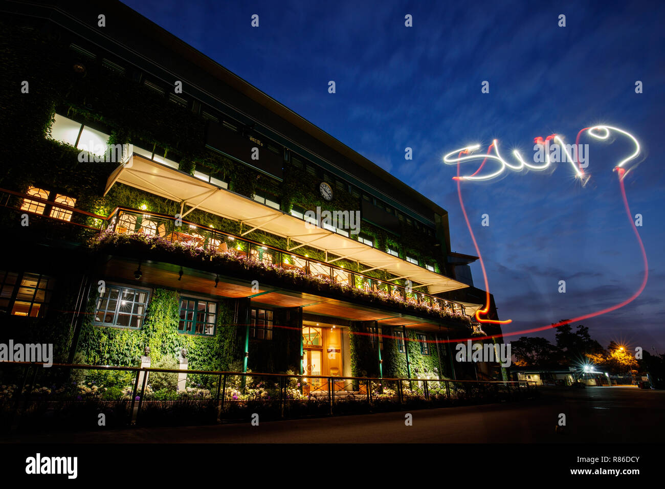 General view exterior shots of Centre Court at night during the ...