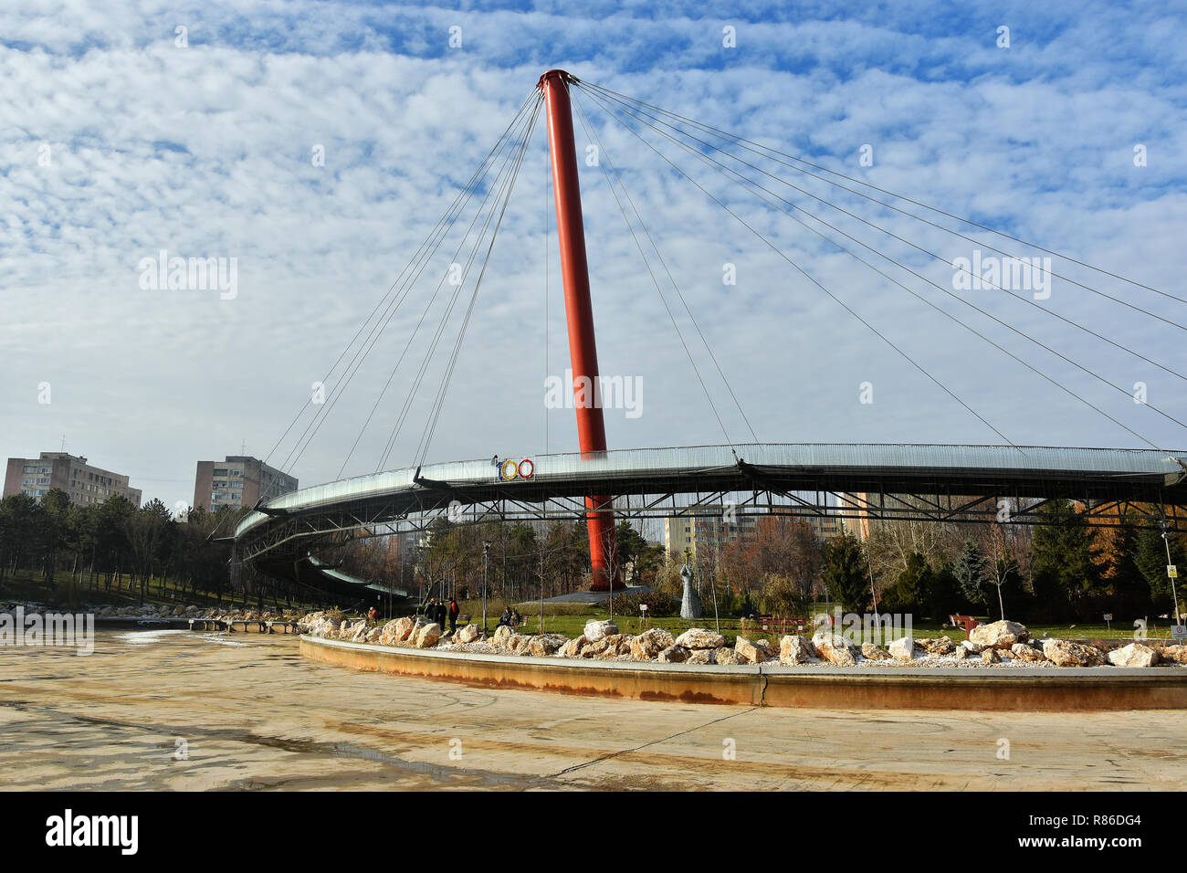 Suspension bridge in Drumul Taberei Park, also known as Moghioros Park ...