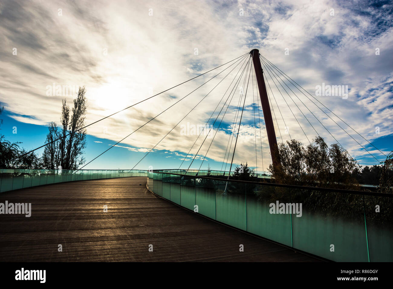 Suspension bridge in Drumul Taberei Park, also known as Moghioros Park ...