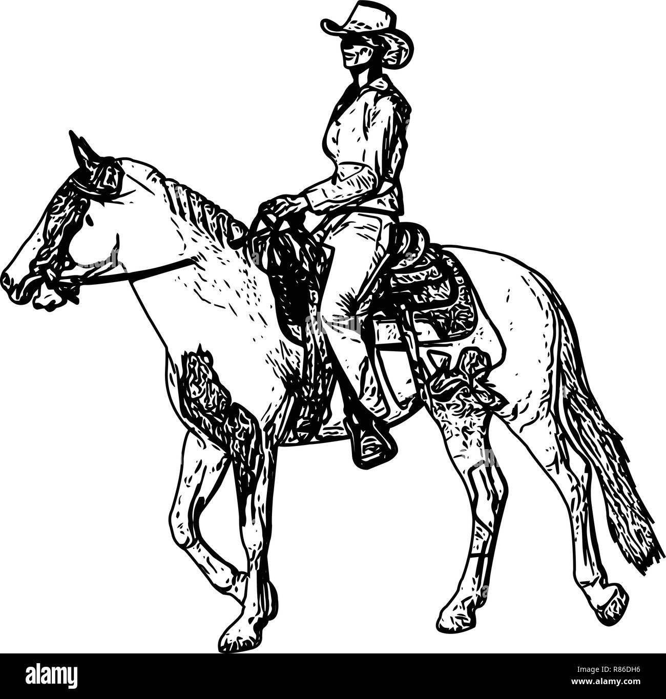 cowgirl riding horse sketch drawing - vector Stock Vector Image & Art ...