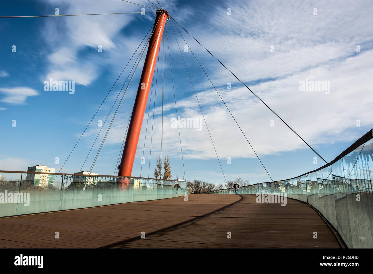 Suspension bridge in Drumul Taberei Park, also known as Moghioros Park ...