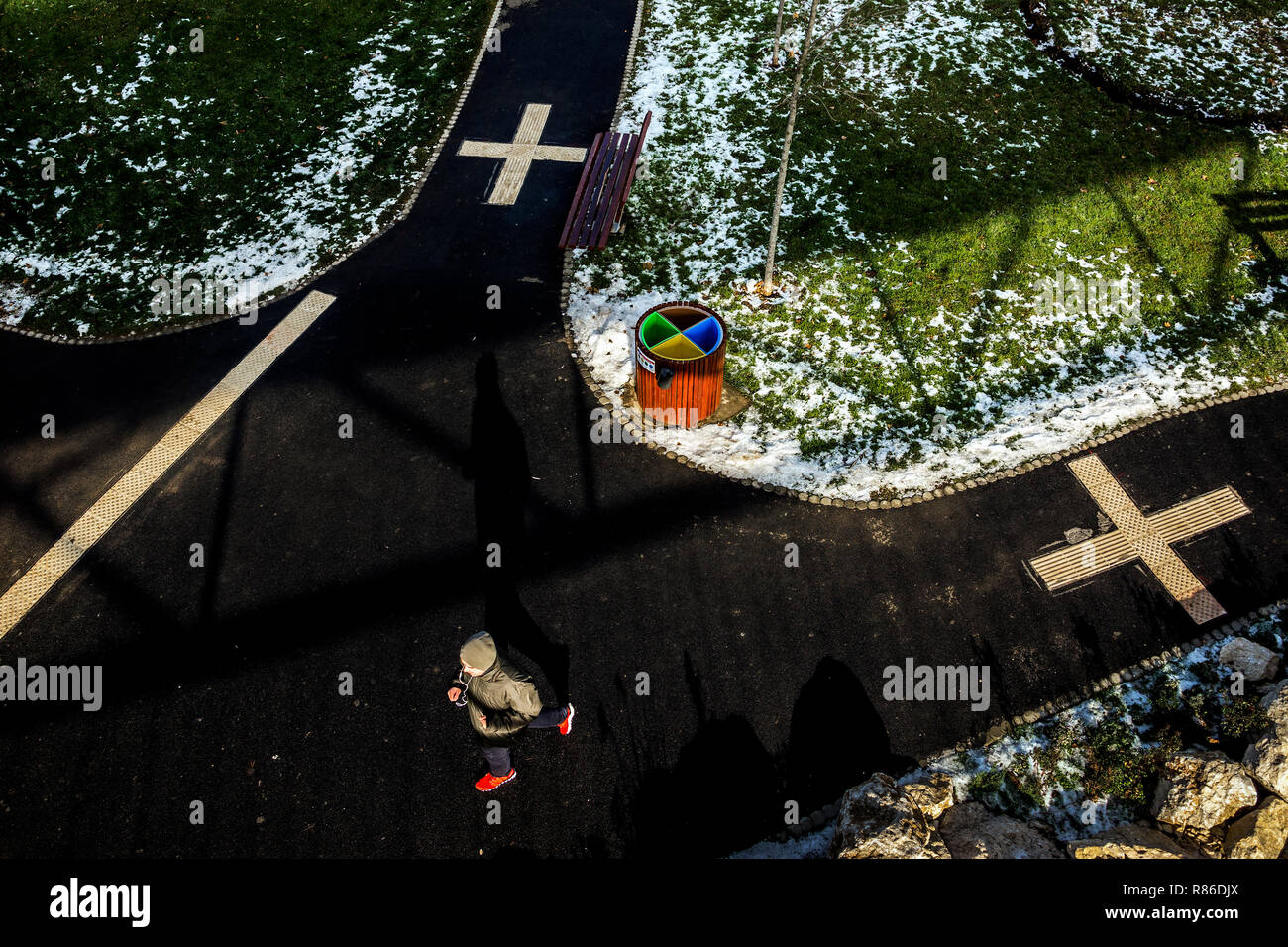 Park alley seen from the suspension bridge in Drumul Taberei Park, also ...