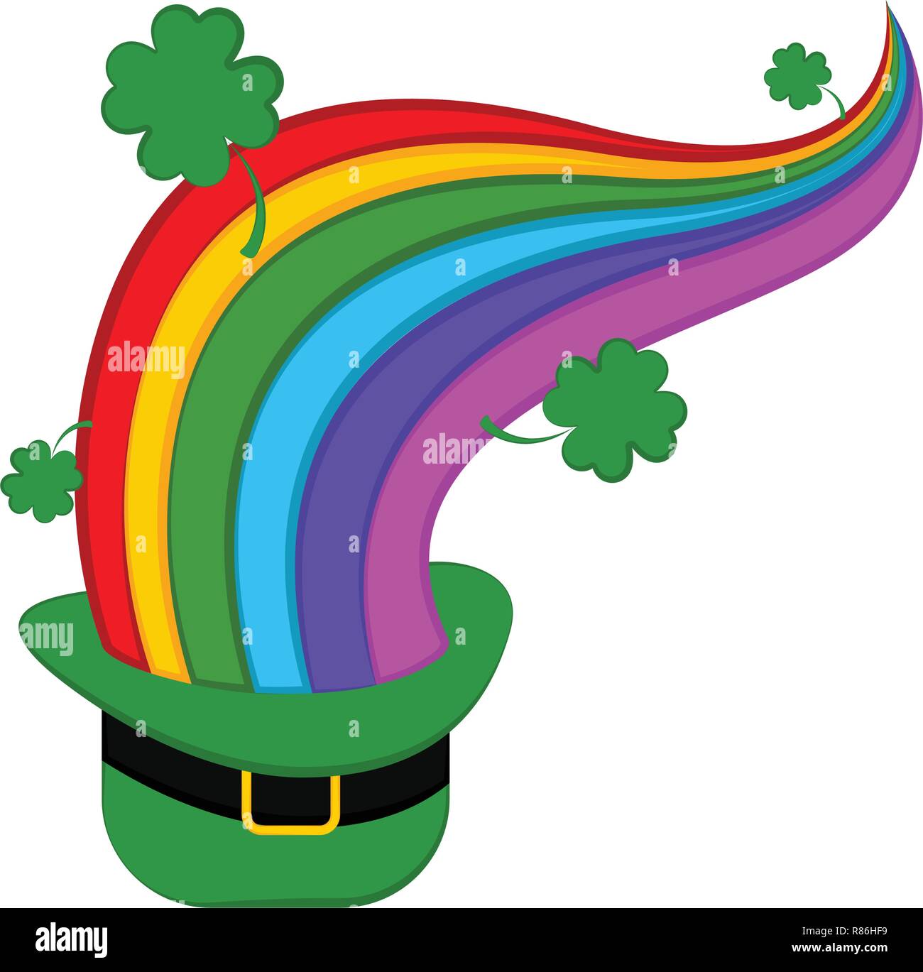 Traditional irish hat with a rainbow and clovers Stock Vector Image ...
