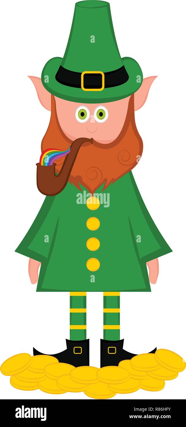 Irish elf with gold coins and tobacco pipe Stock Vector Image & Art - Alamy