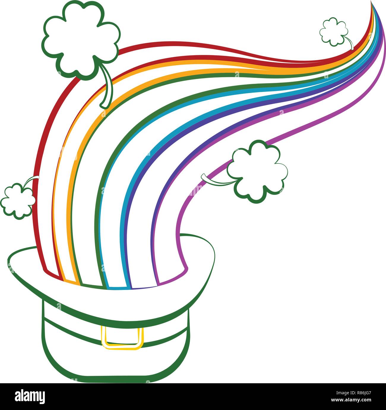 Sketch of a traditional irish hat with a rainbow and clovers Stock ...
