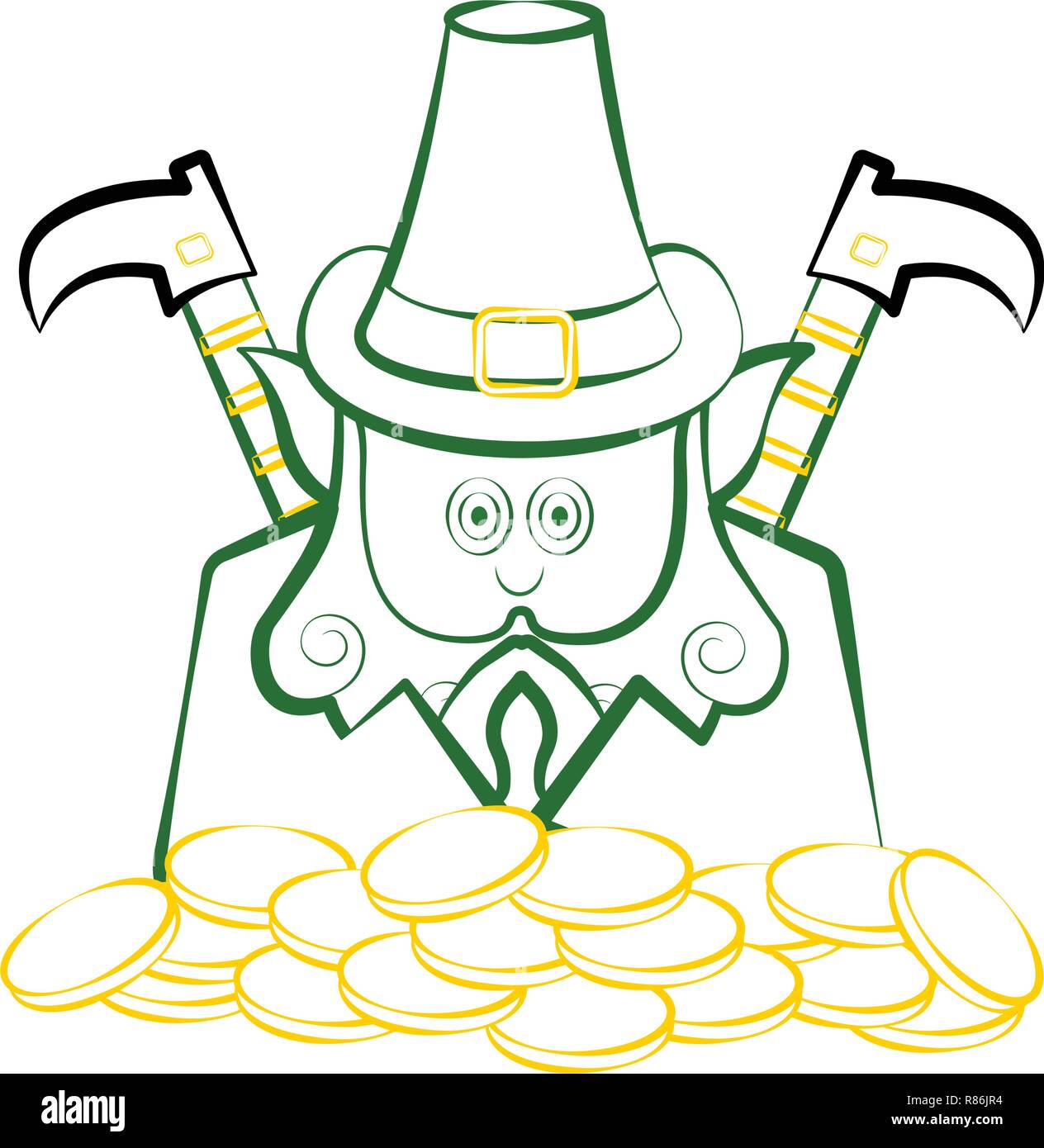 Sketch of a irish elf with golden coins Stock Vector Image & Art - Alamy