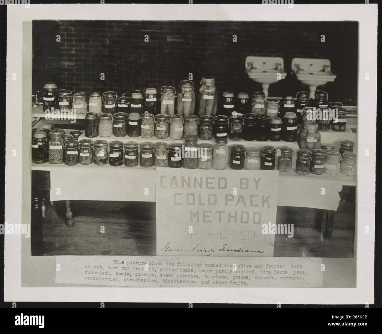 Canned by cold pack method, the high school, Greensburg, Indiana Stock ...