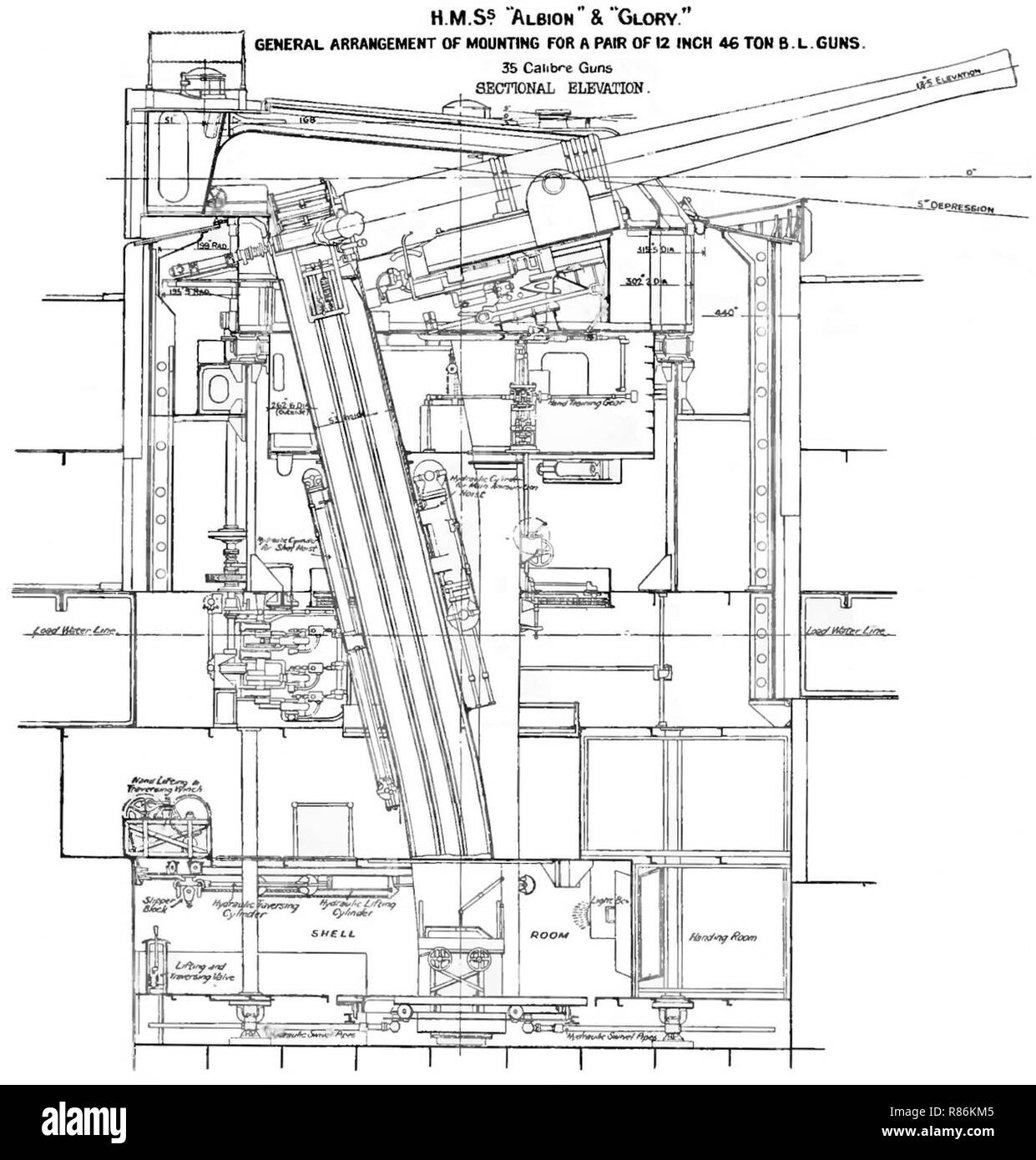 Canopus class 12 inch gun turret right elevation Stock Photo - Alamy