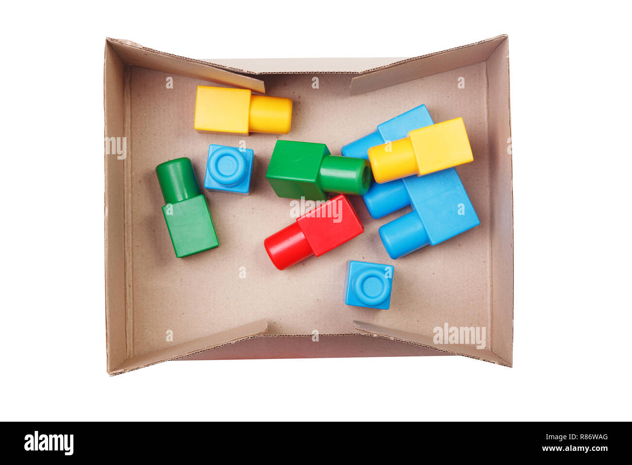 Plastic building blocks in the box isolated on white Stock Photo - Alamy