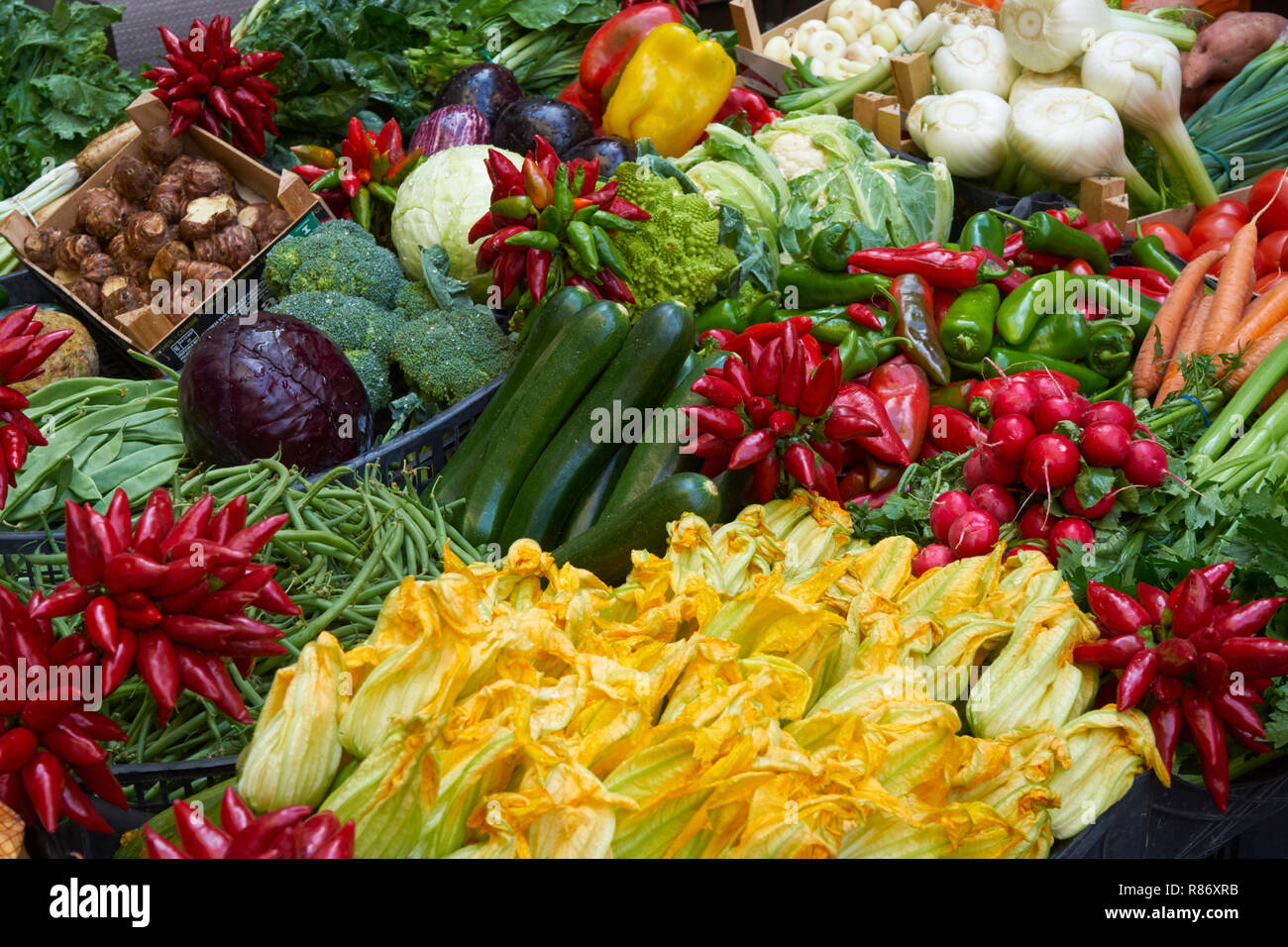 Pisa, Italy: colourful vegetable market stall Stock Photo - Alamy