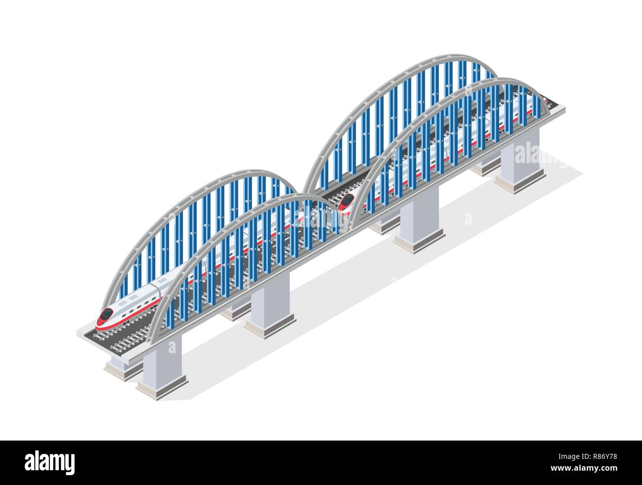 Railroad isometric bridge with railway and high-speed train by ...