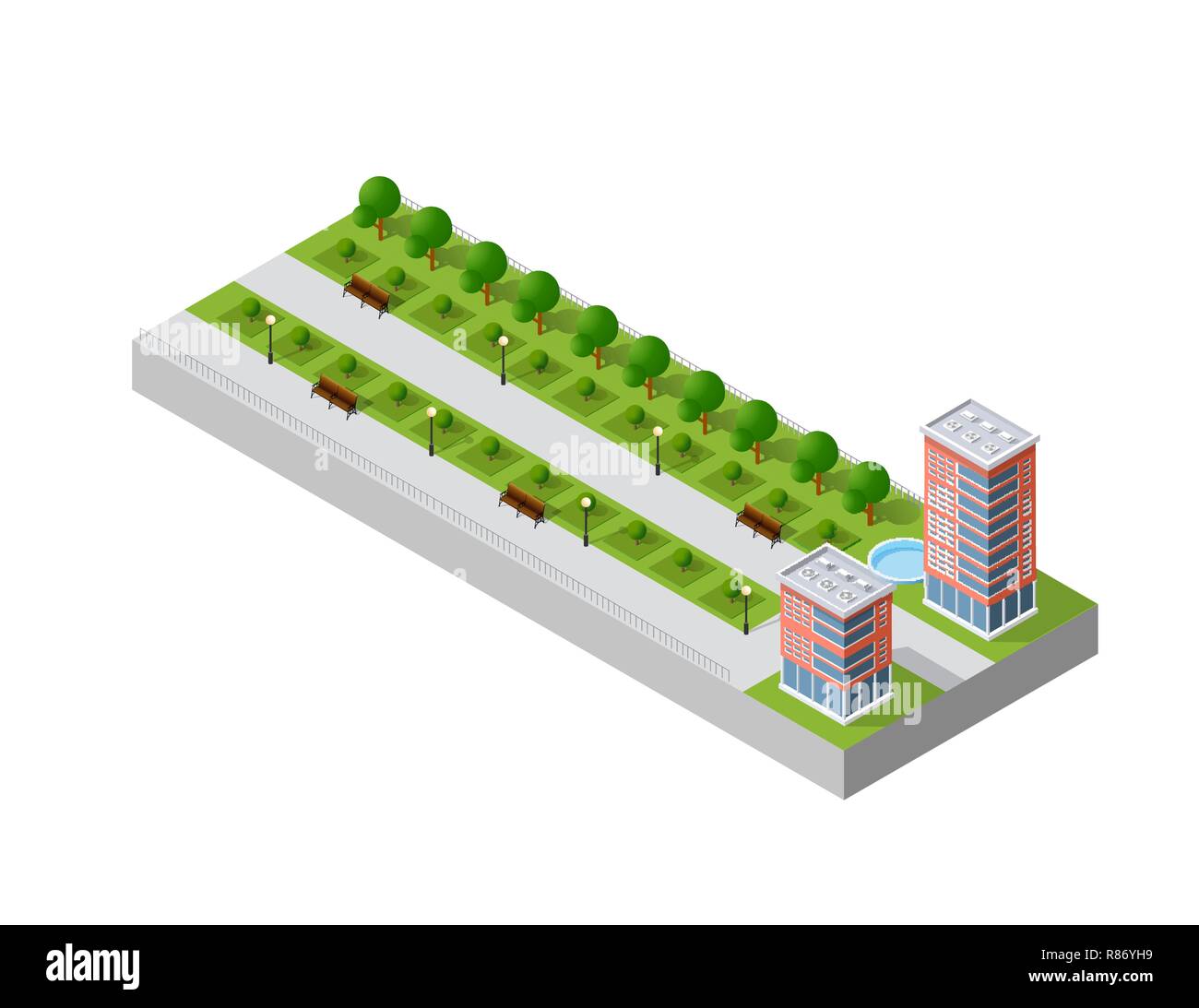 Set of modern isometric buildings and plants for sites and games Stock ...