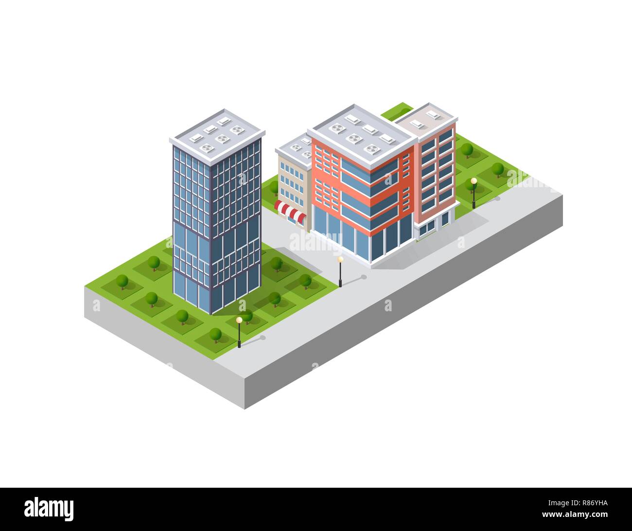 Set of modern isometric buildings and plants for sites and games Stock ...