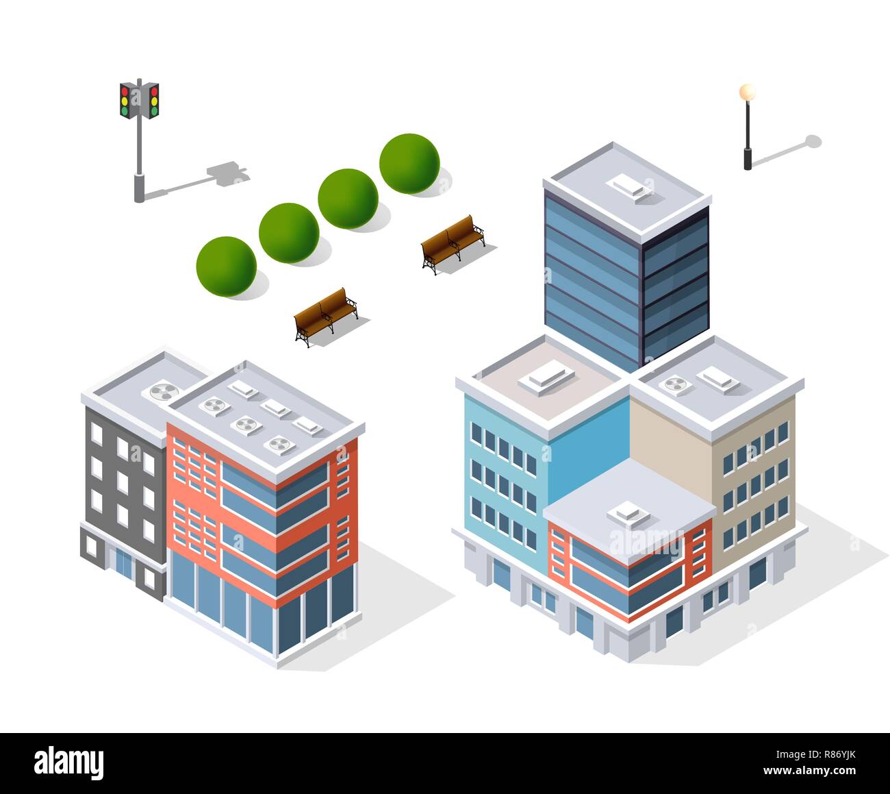 Set of modern isometric buildings and plants for sites and games Stock ...
