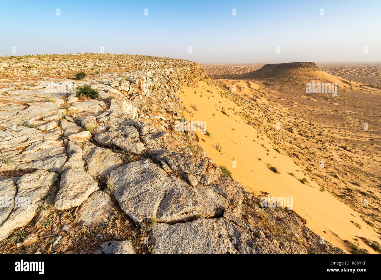Landscape of a mesa in the Sahara Desert in southern Tunisia Stock ...