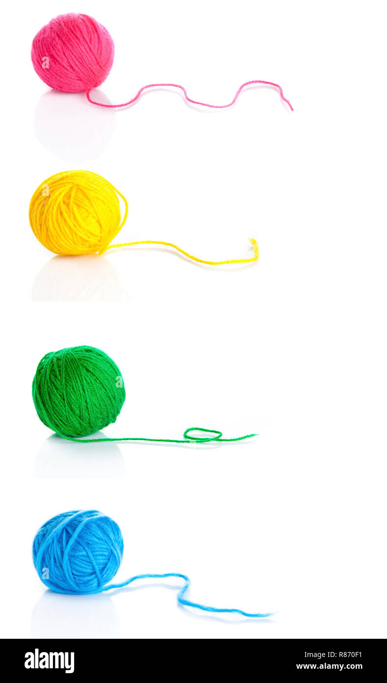 collection of wool knitting on white background Stock Photo - Alamy