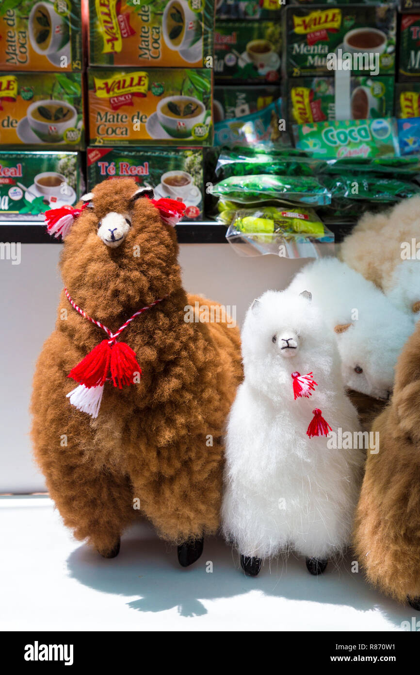 Fluffy alpaca toy figurines for sale in the Sacred Valley, Cusco, Peru ...