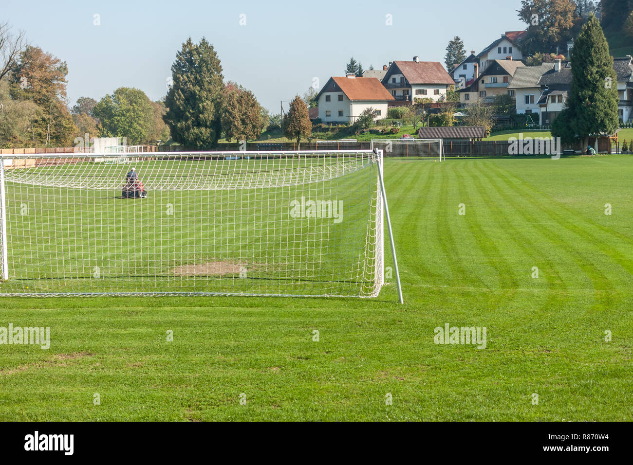 sports ground green football soccer field in the village Stock Photo ...