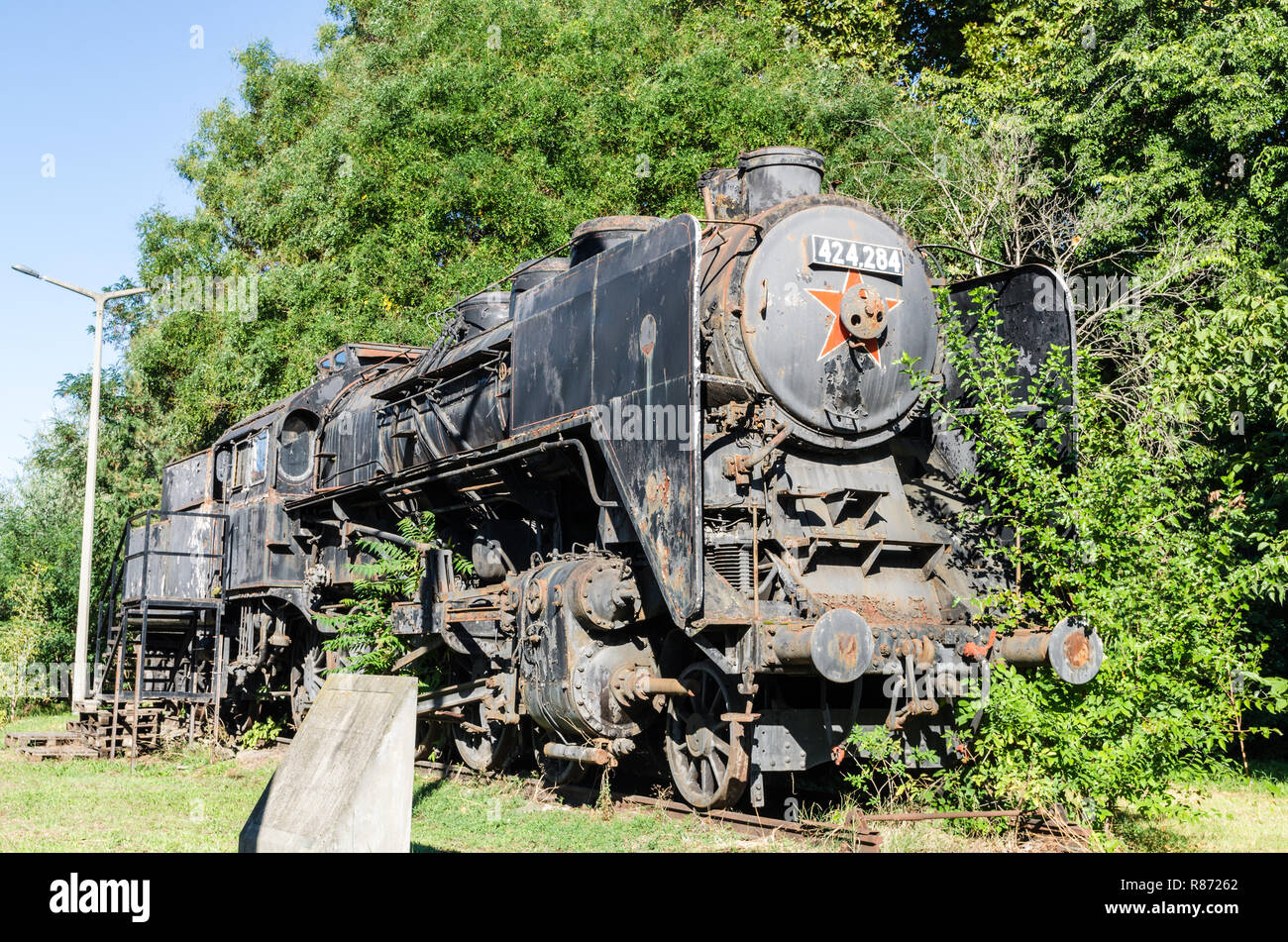 Old soviet train with a red star in Istvantelek train yard, Budapest ...