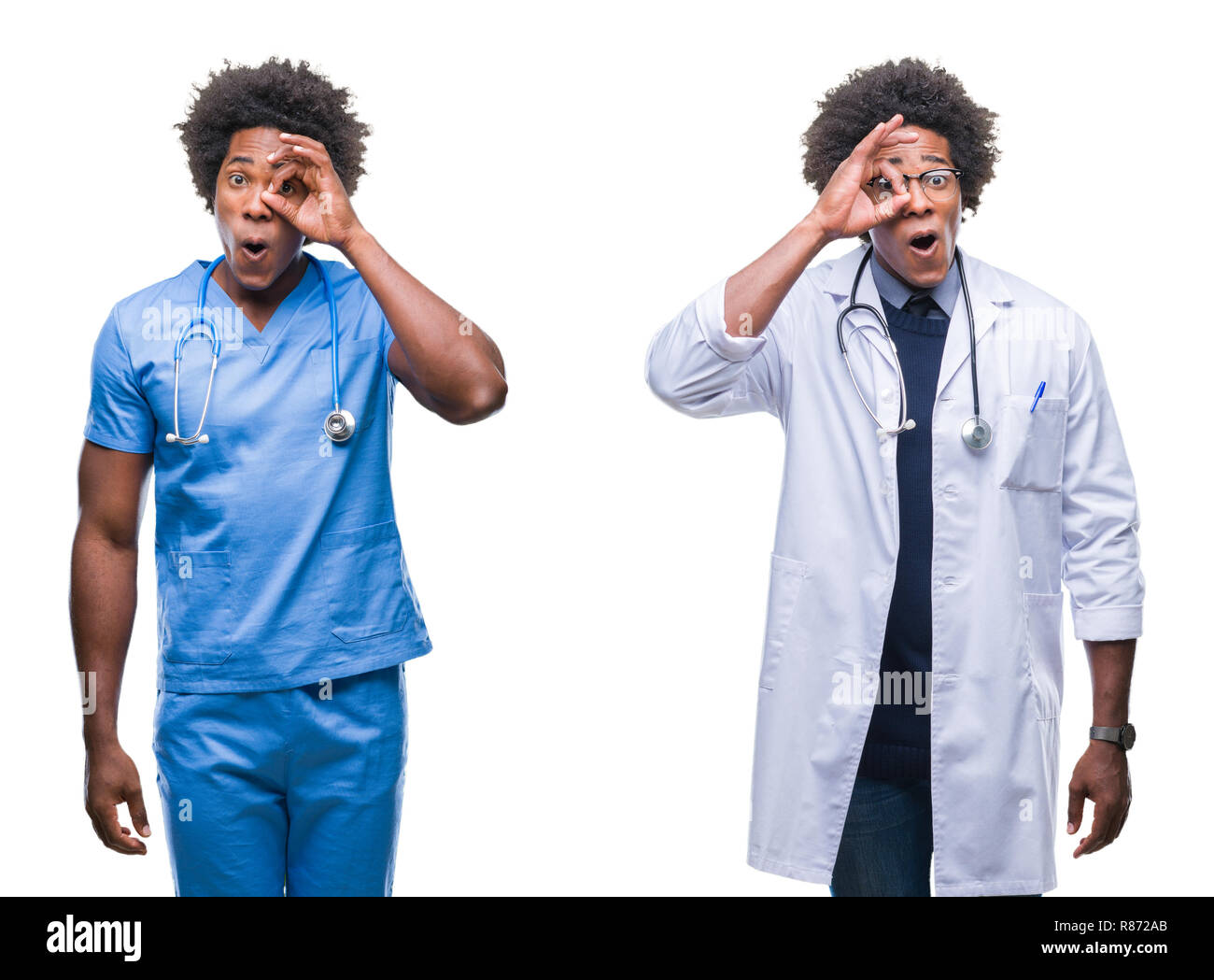 Collage of african american young surgeon, nurse, doctor man over ...