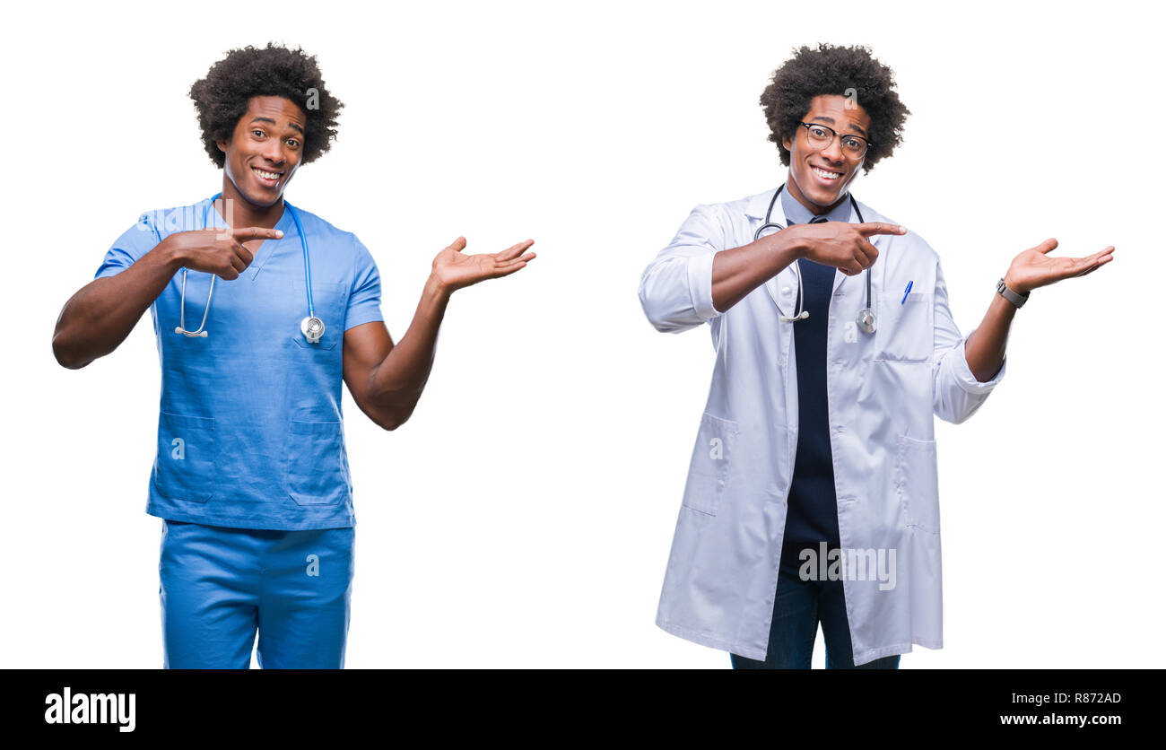 Collage of african american young surgeon, nurse, doctor man over ...
