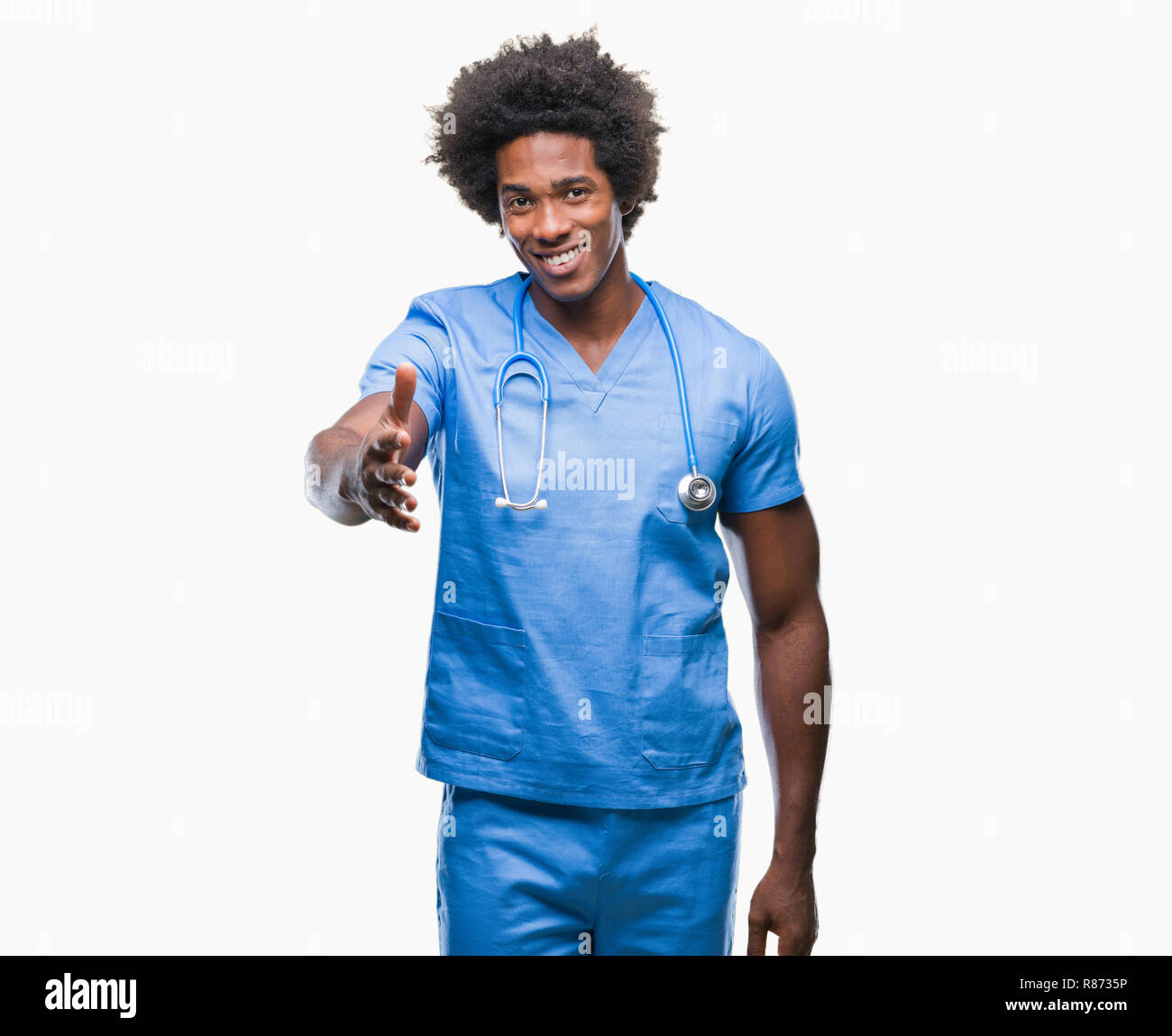 Afro american surgeon doctor man over isolated background smiling ...
