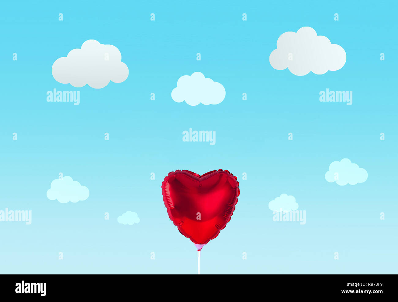 Red heart balloon isolated on blue background Stock Photo - Alamy