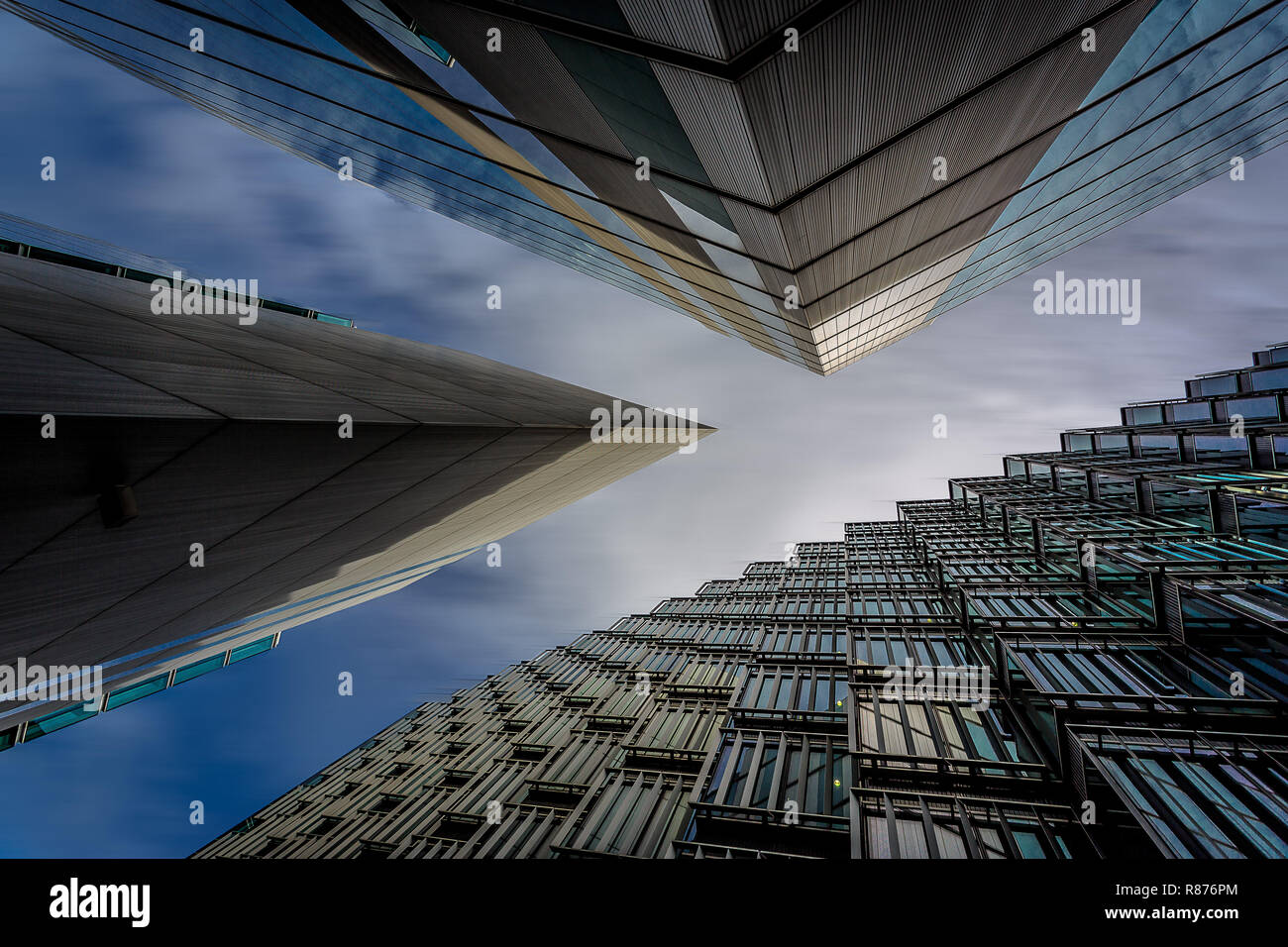 London Southbank near to City Hall and Tower Bridge , looking up to get ...