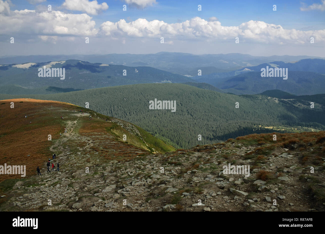Beautiful view from the stone peaks of the mountain ranges of Hoverla ...