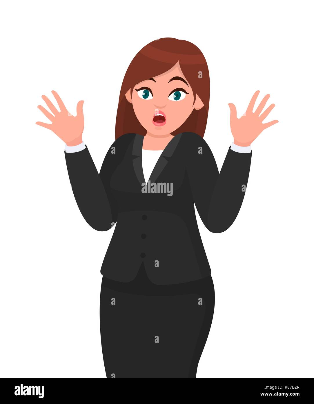 Businesswoman in depression with fear or shock emotion and making ...