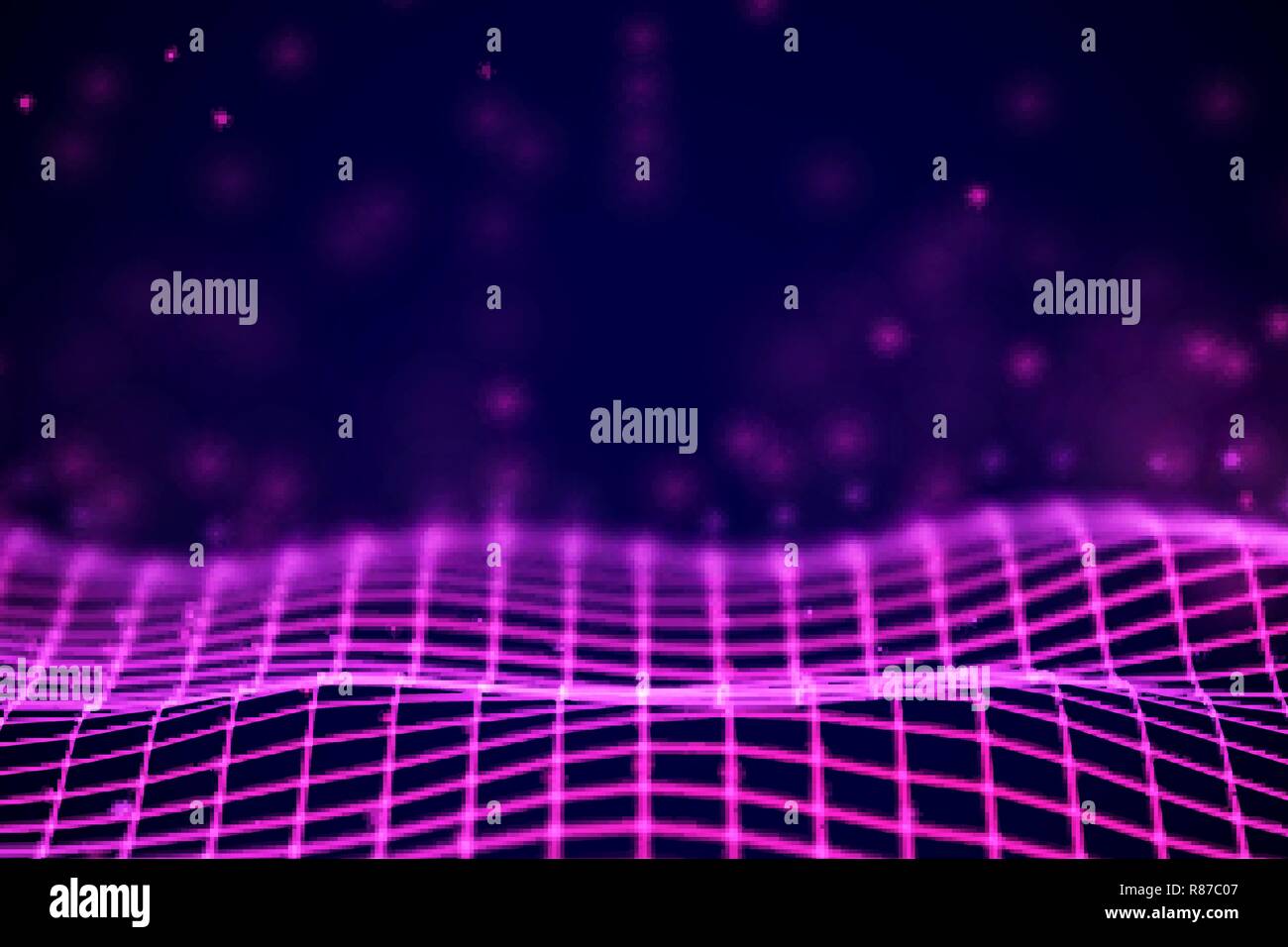 Virtual reality concept: 3D Red digital wireframe grid with floating ...