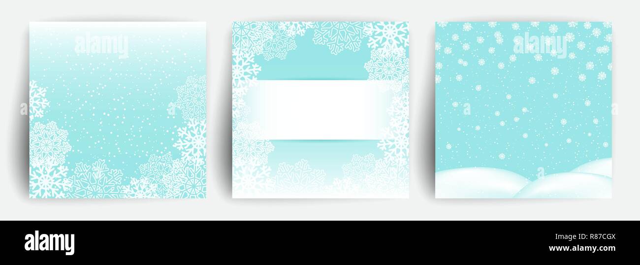 Snow background. Set of Christmas Greeting card design template for ...