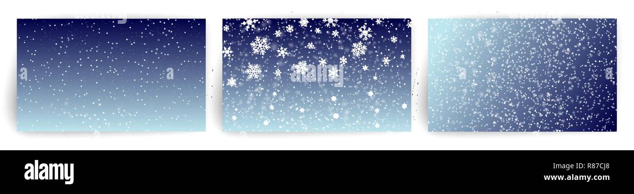 Snow background. Set of Christmas Greeting card design template for ...