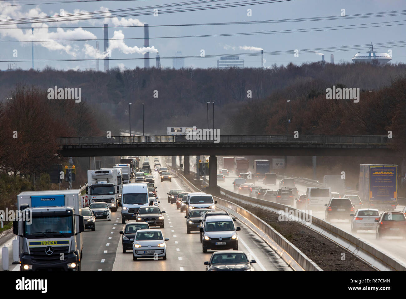 Autobahn A3 between Opladen and Leverkusen, rainy weather, autumn ...