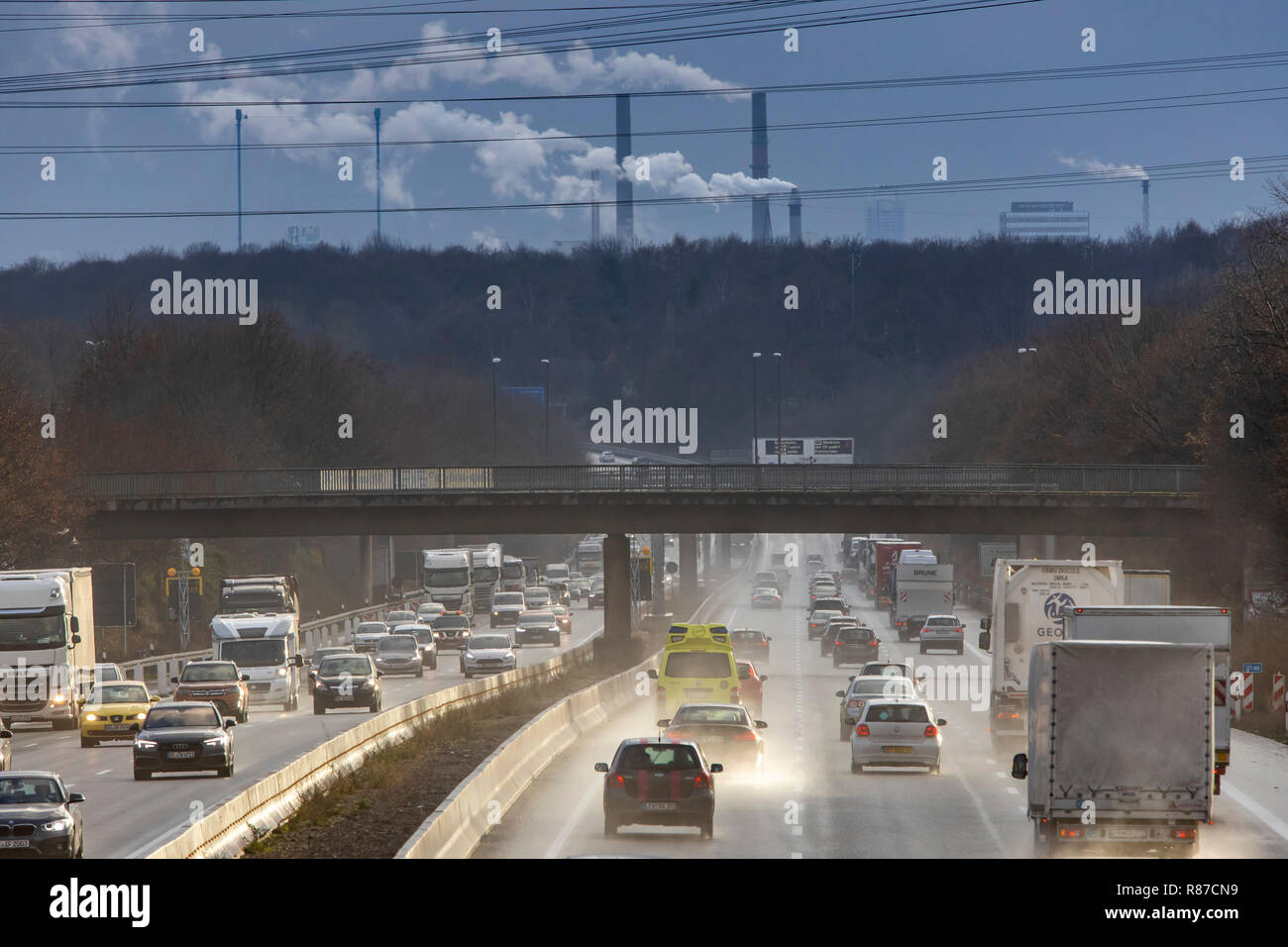 Autobahn A3 between Opladen and Leverkusen, rainy weather, autumn ...