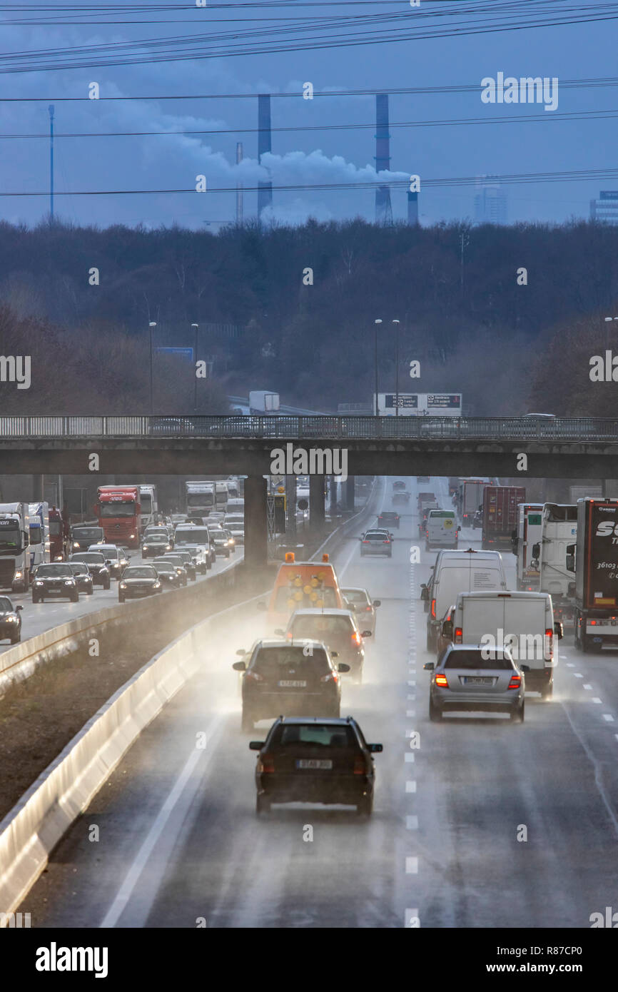 Autobahn A3 between Opladen and Leverkusen, rainy weather, autumn ...