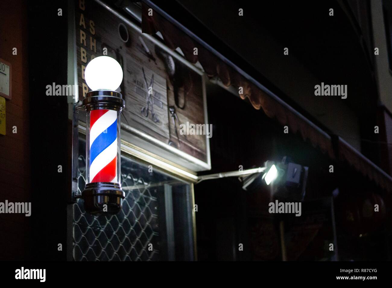 Hair salon at night Stock Photo - Alamy