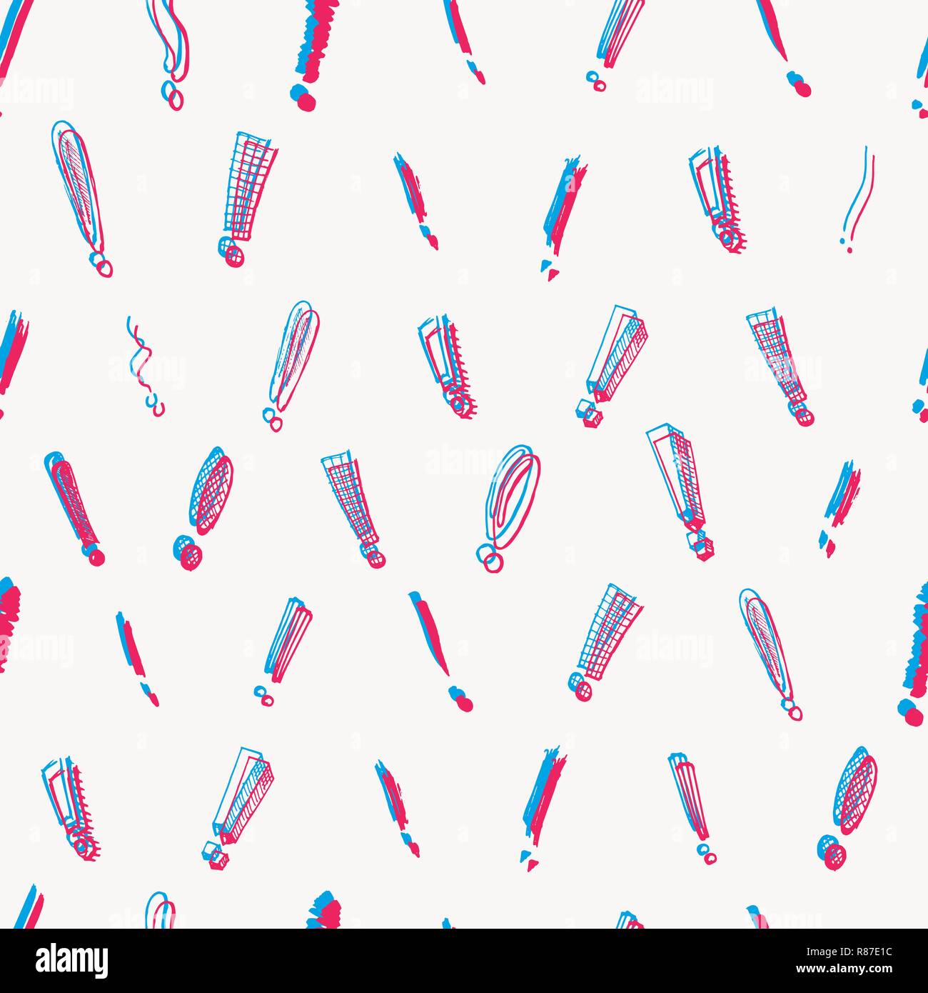 Exclamation mark Seamless pattern.. Doodle style. Collection of icons ...