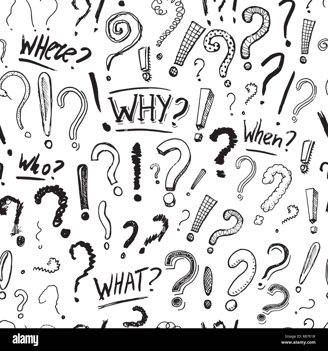 Question exclamation mark Seamless pattern.. Doodle style. Collection ...