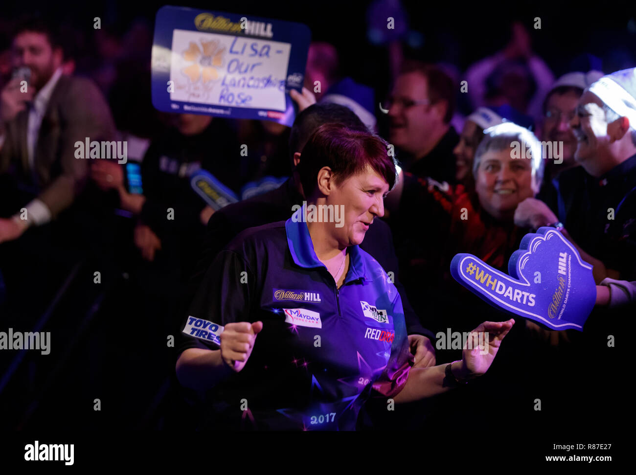 Lisa Ashton during her walk on before her match against Jan Dekker ...