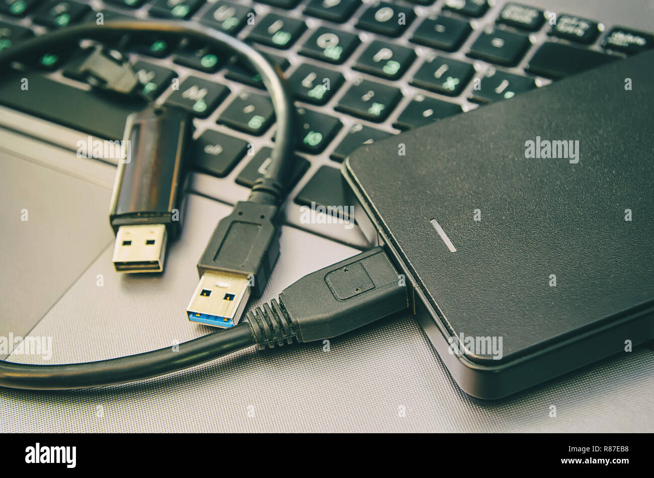 laptop and usb vintage style Stock Photo - Alamy