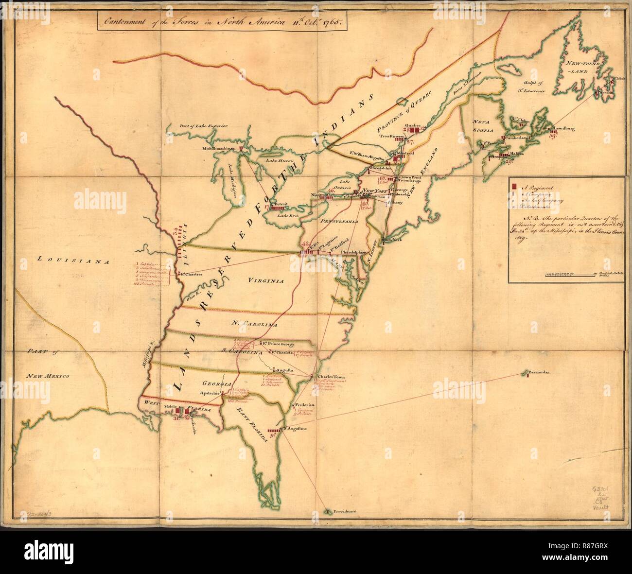 Cantonment of the forces in North America 11th. Octr. 1765 Stock Photo ...