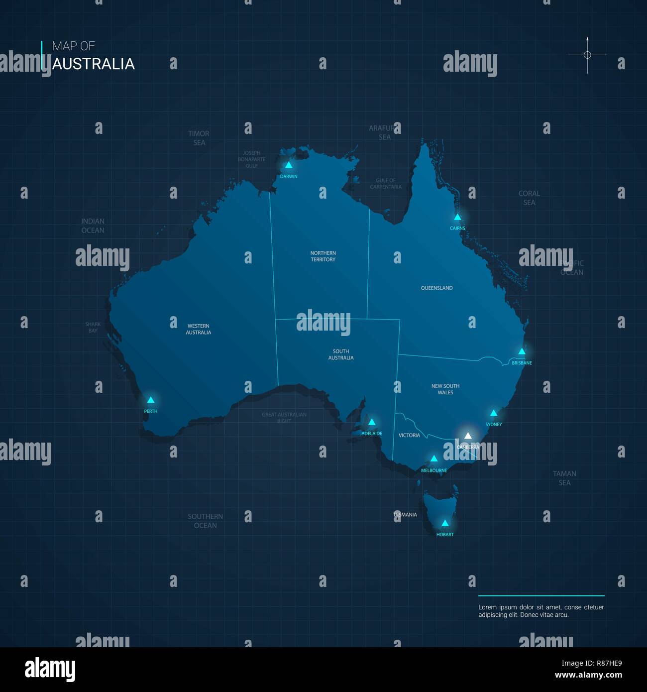 Vector Australia map illustration with blue neon lightpoints - triangle ...