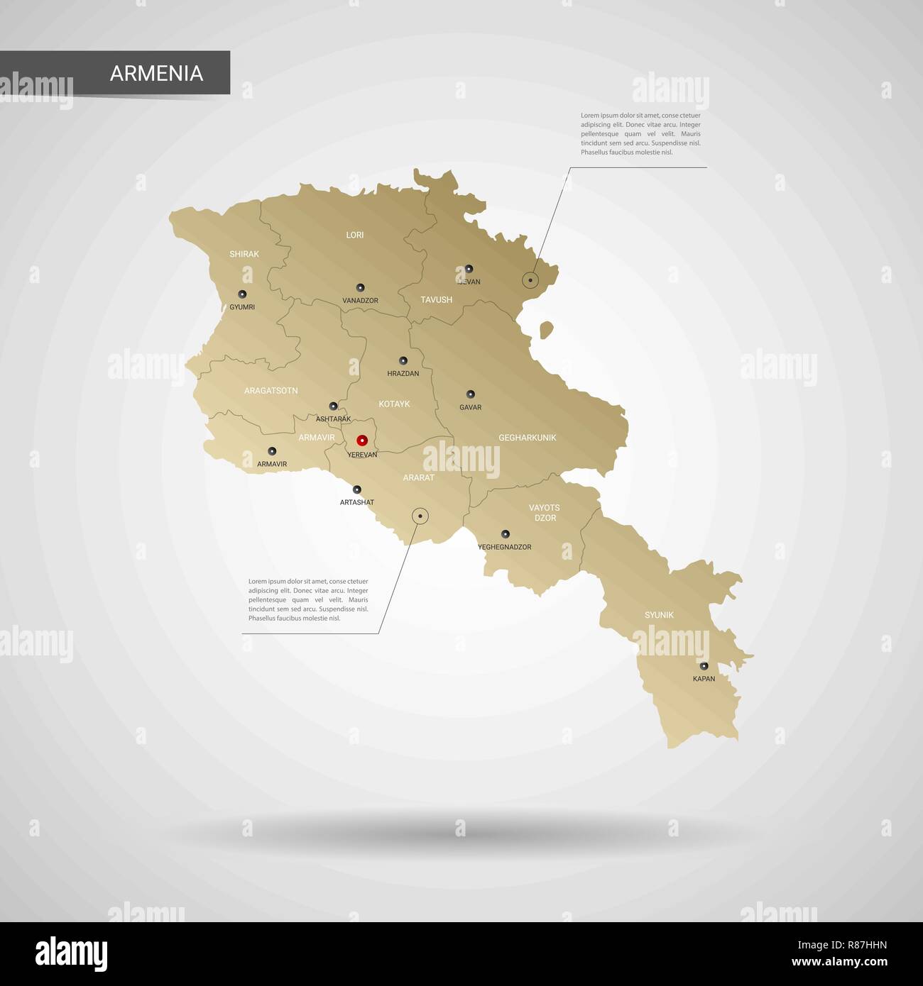 Stylized vector Armenia map. Infographic 3d gold map illustration with ...