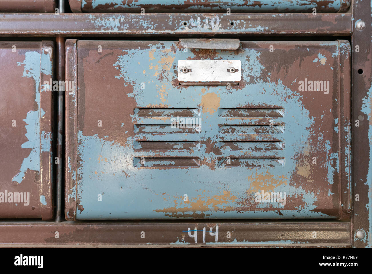 Old rusty blue cabin drawer Stock Photo - Alamy