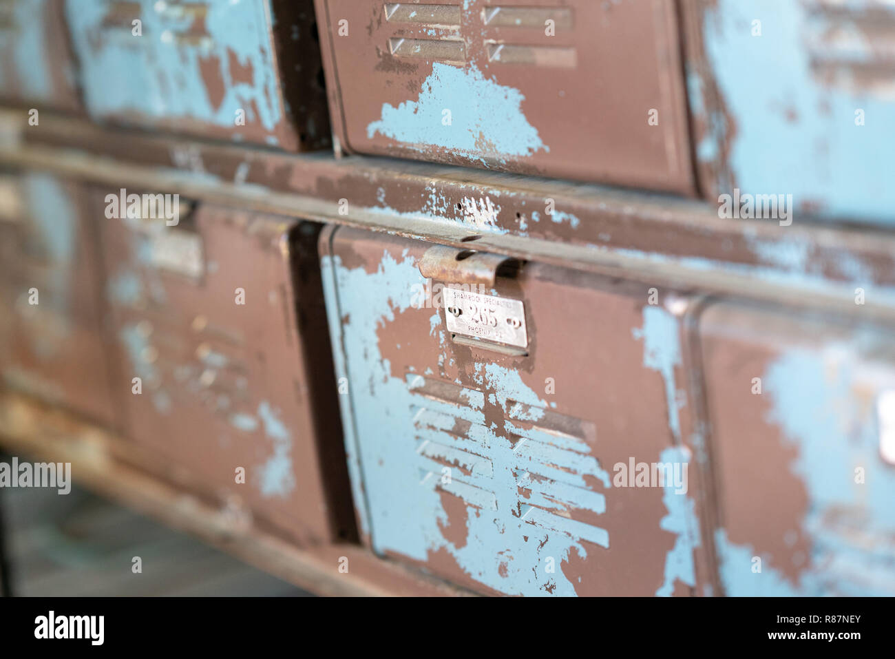 Old rusty blue cabin drawer Stock Photo - Alamy