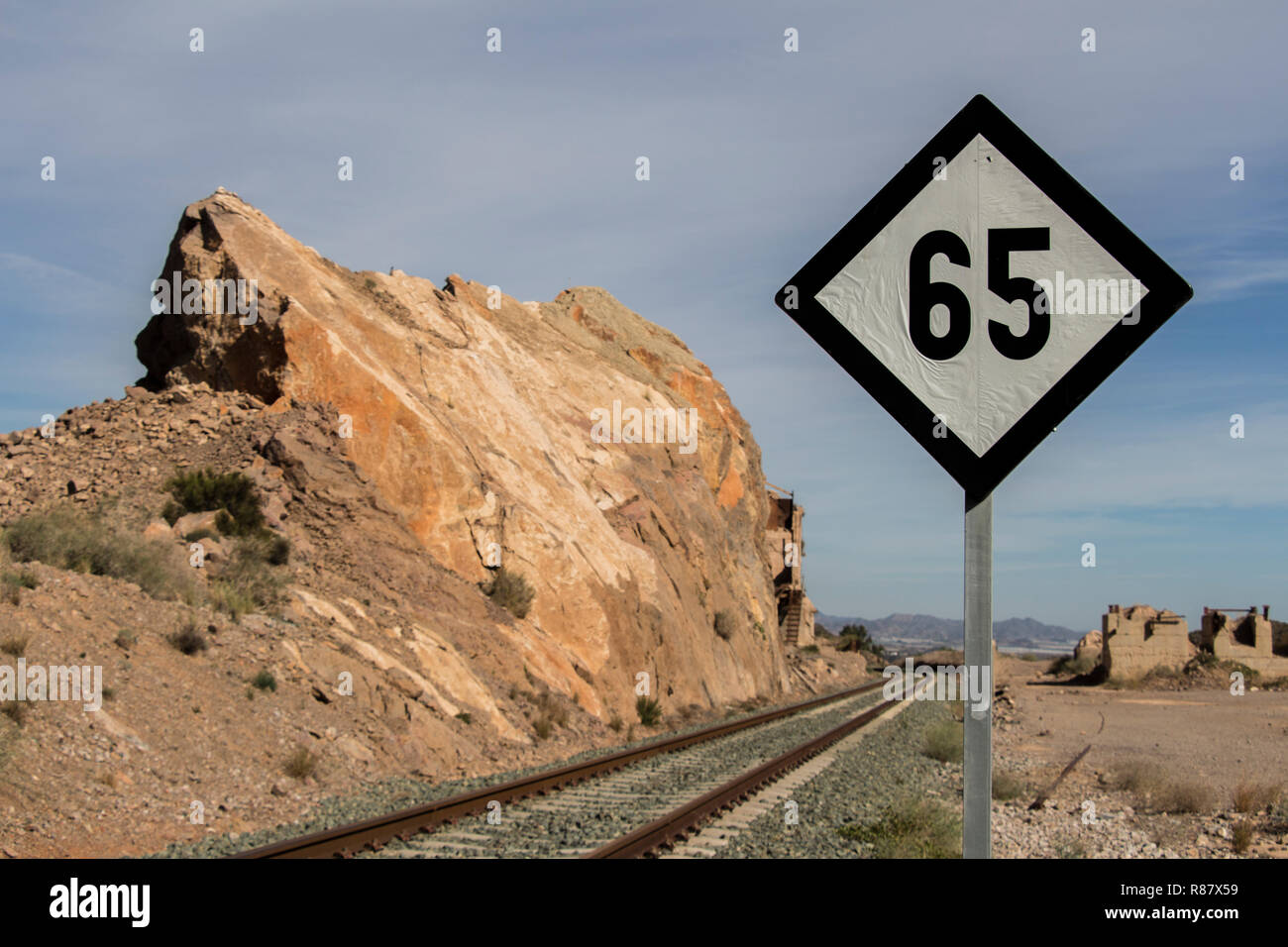 signs to the train speed, speed limitation sign for railway Stock Photo ...