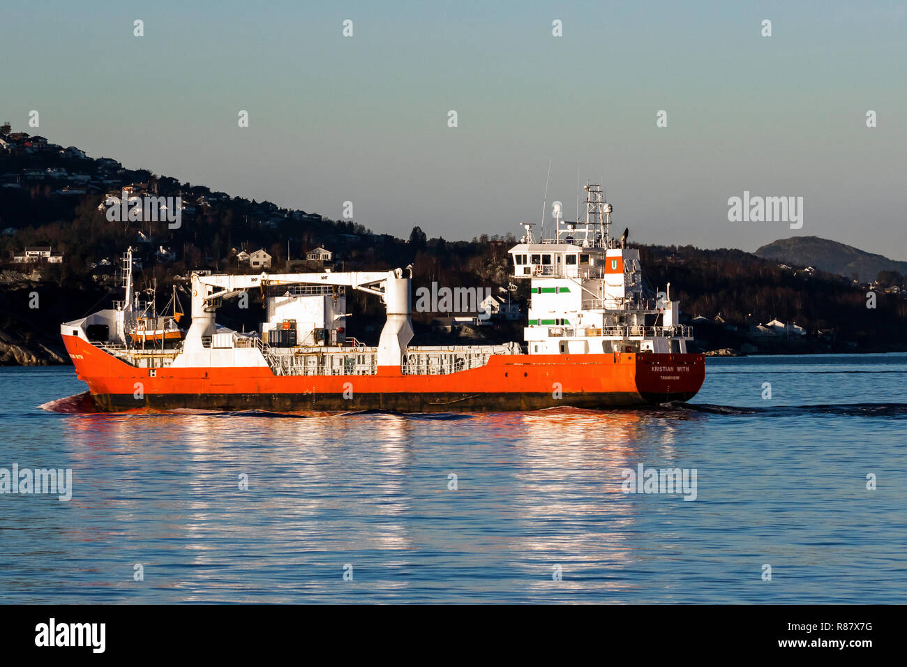 Small multi-purpose cargo ship Kristian With in Byfjorden outside ...