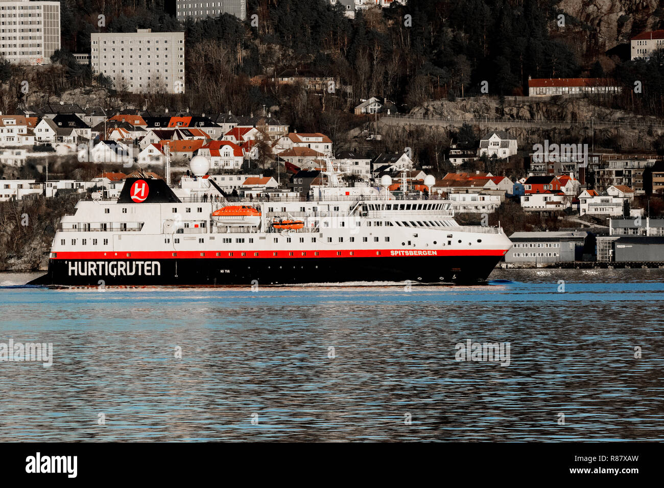 Ro-ro / passenger ship Spitsbergen of Hurtigruten coastal ferry line ...